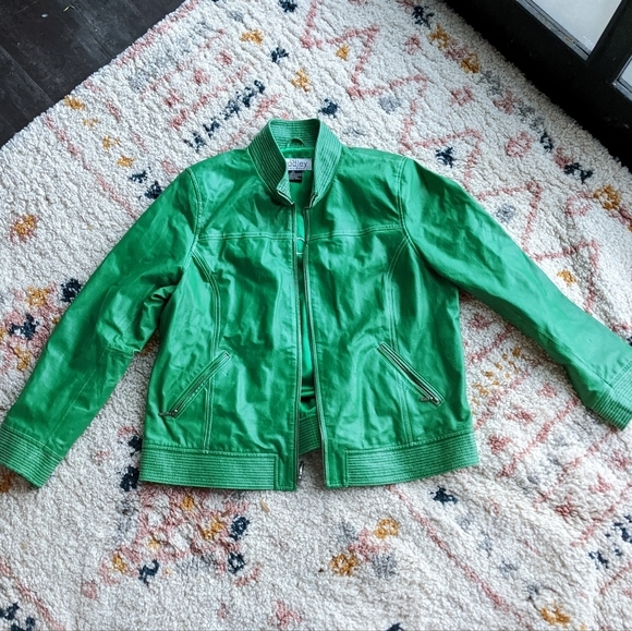 Bradley Bayou | Jackets & Coats | Bradley Bayou Green Leather Jacket ...